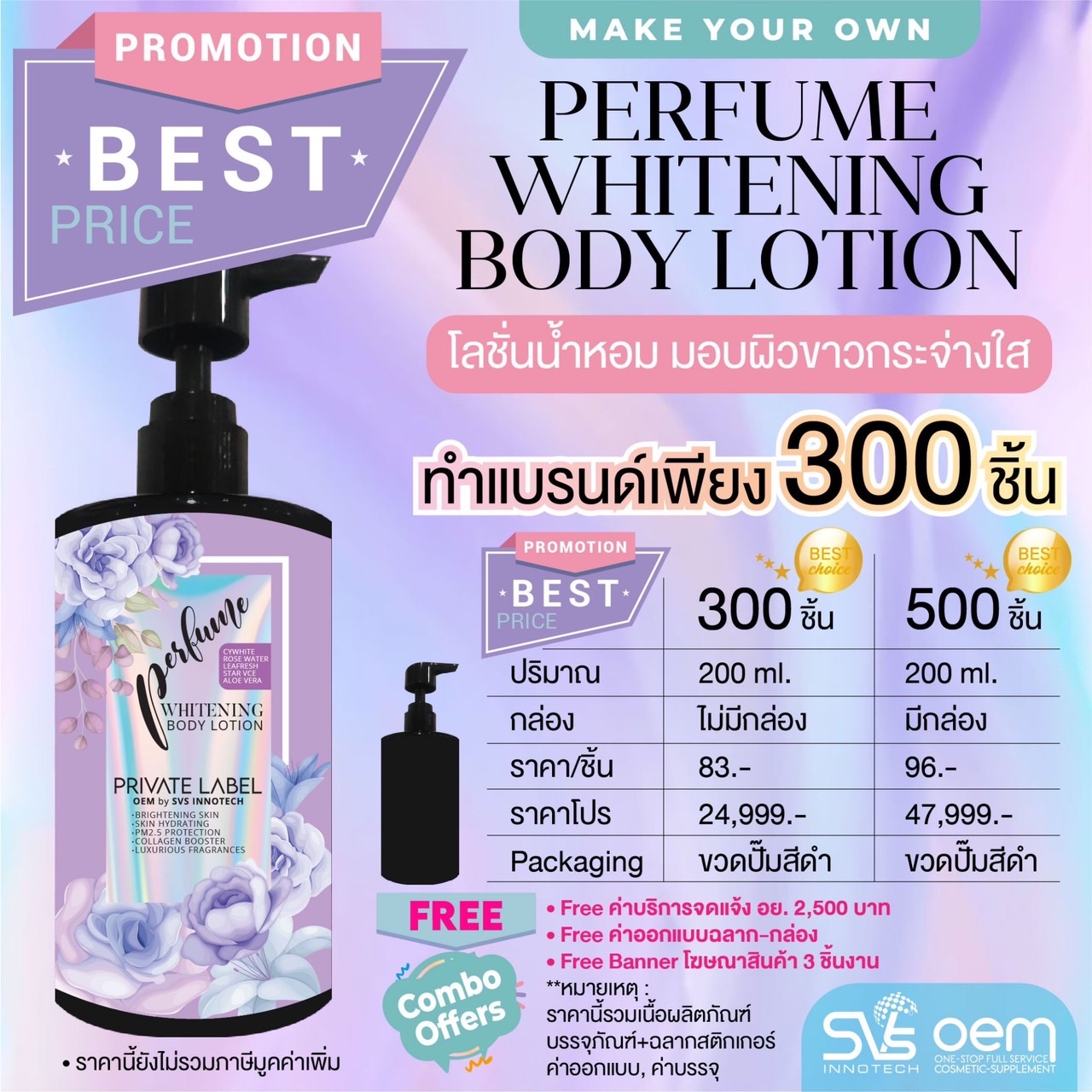 โปรโมชั่นผลิต Perfume Whitening Body Lotion - SVSInnotech